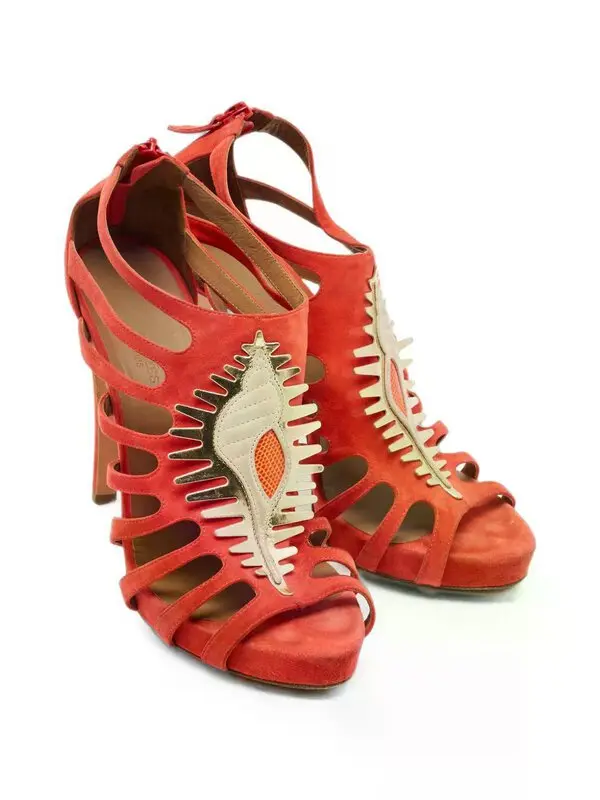 Hermès Suede Shell Appliqué Stiletto Sandals