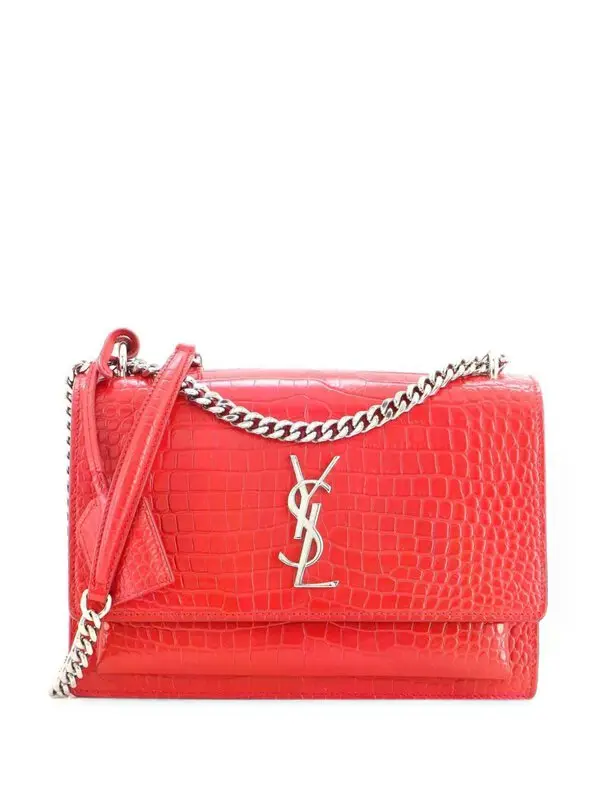 Saint Laurent Sunset Crocodile Embossed Leather Medium Crossbody Bag