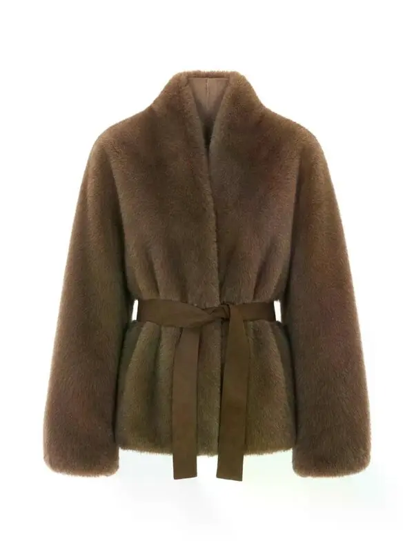 VALENTINI 1972 Belted Faux-fur Jacket - Brown