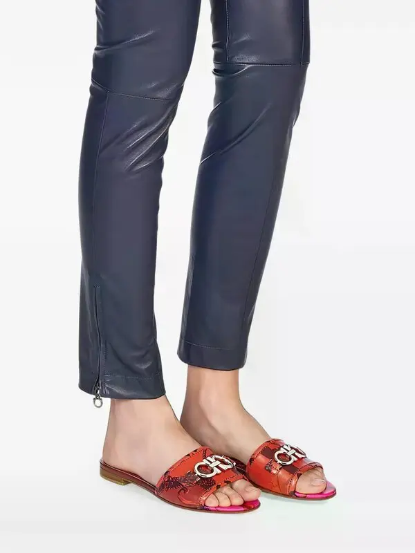 FERRAGAMO Gancini Printed Leather Sandals