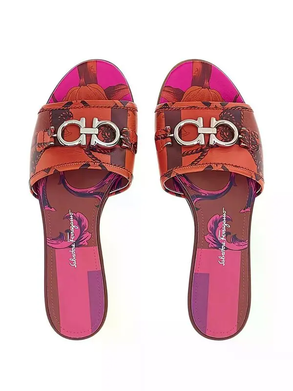FERRAGAMO Gancini Printed Leather Sandals