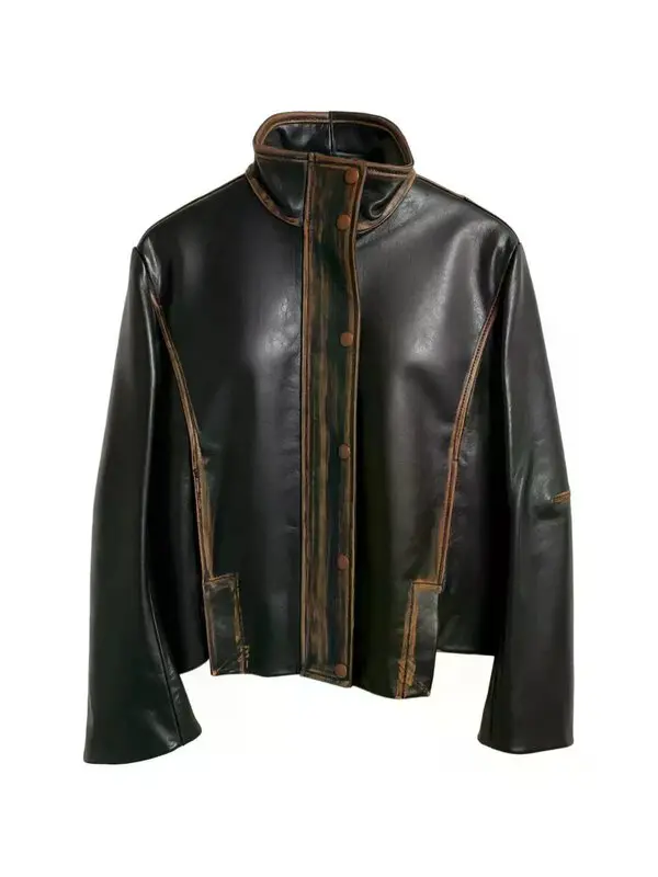 Brandon Maxwell Mason High-neck Leather Jacket - Brown