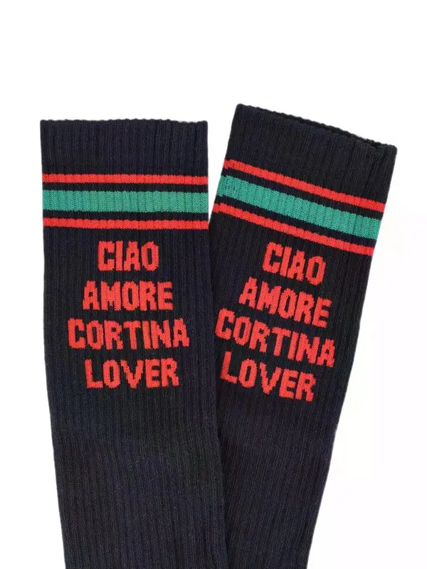 Giada Benincasa Slogan-intarsia Stripe-detail Crew Socks - Blue