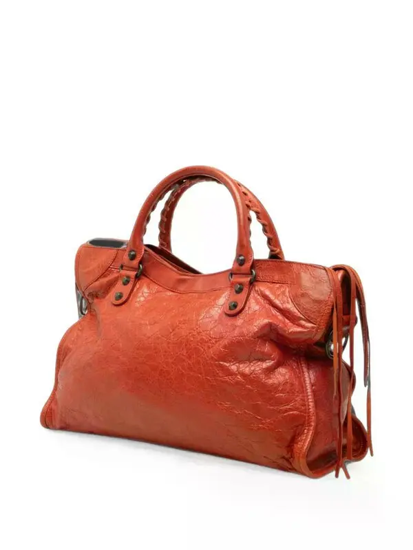 Balenciaga 2014 Lambskin Motocross Classic City Satchel - Orange