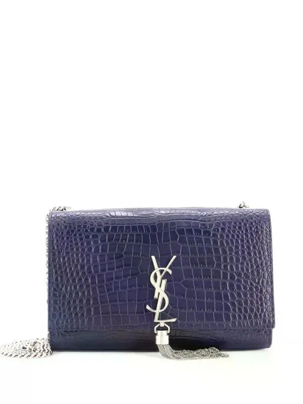 Saint Laurent Classic Monogram Tassel Crocodile Embossed Leather Medium Crossbody Bag