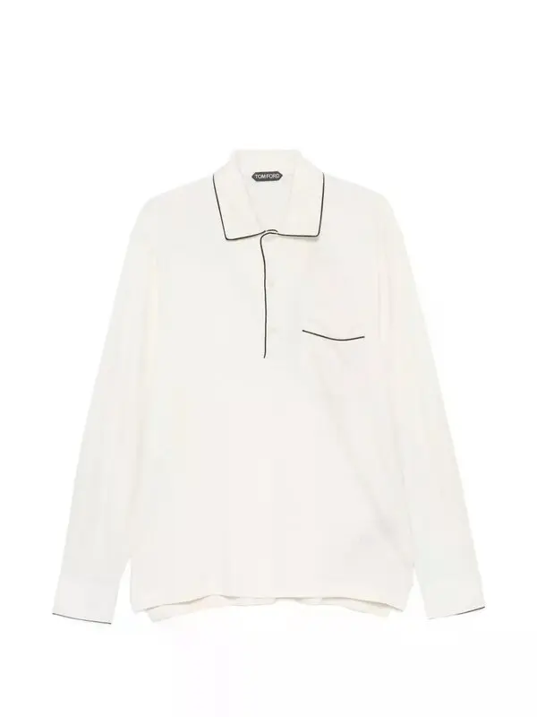 TOM FORD Piped-trim Long-sleeved Polo Shirt - Neutrals
