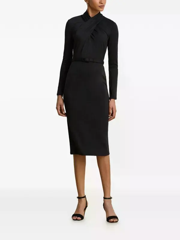 Ralph Lauren Belted Mock-neck Midi Dress