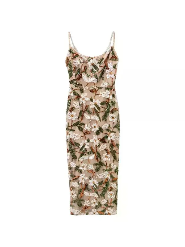 BRONX AND BRONCO Sequin-embellished Floral-embroidered Midi Dress - Neutrals