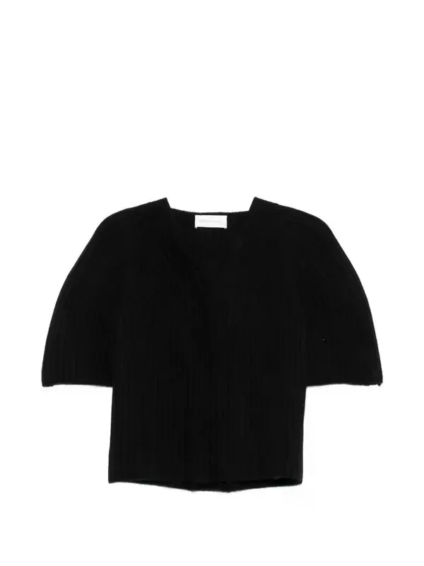 Christian Wijnants Ribbed-knit V-neck Short Sleeve Sweater - Black