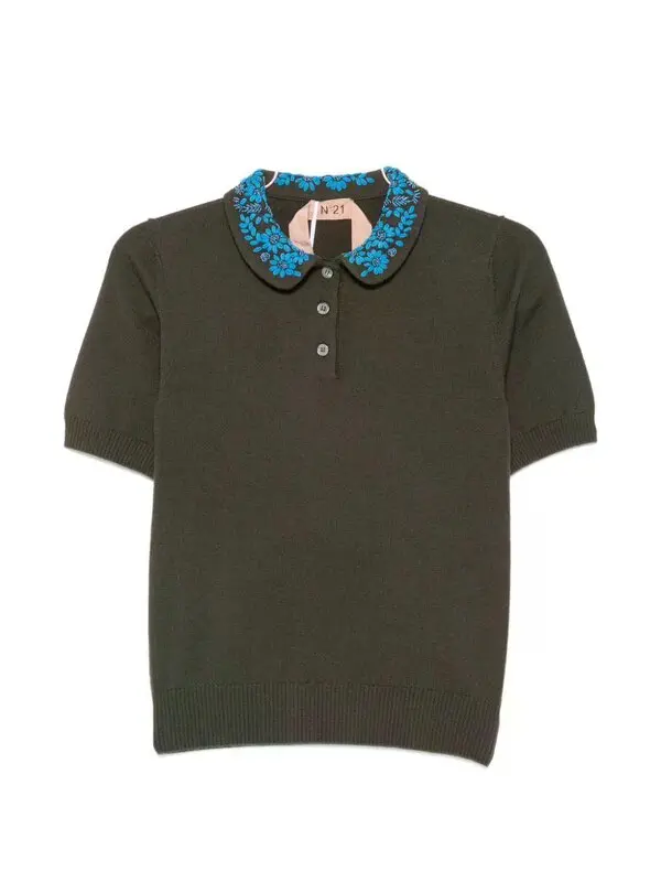 N°21 Embroidered-collar Polo Shirt