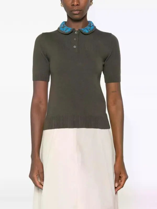 N°21 Embroidered-collar Polo Shirt