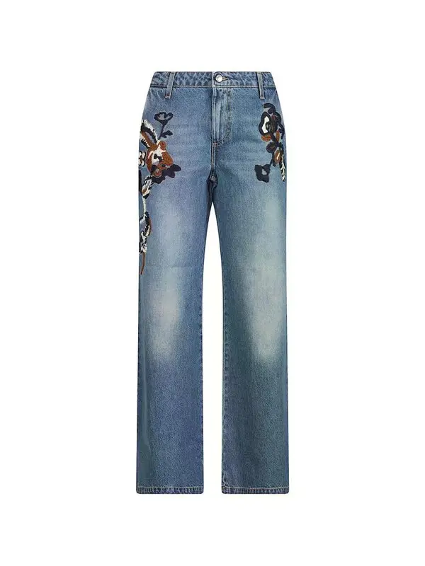 ERMANNO FIRENZE Floral-embroidered Wide-leg Jeans