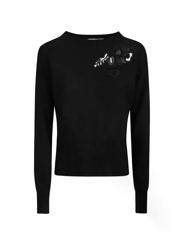 ERMANNO FIRENZE Floral-applique Ribbed-trim Sweater - Black