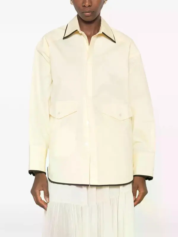 Plan C Contrast-trim Flap-pocket Cotton Shirt