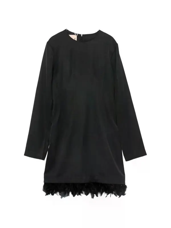 Plan C Feather-trim Long-sleeve Mini Dress