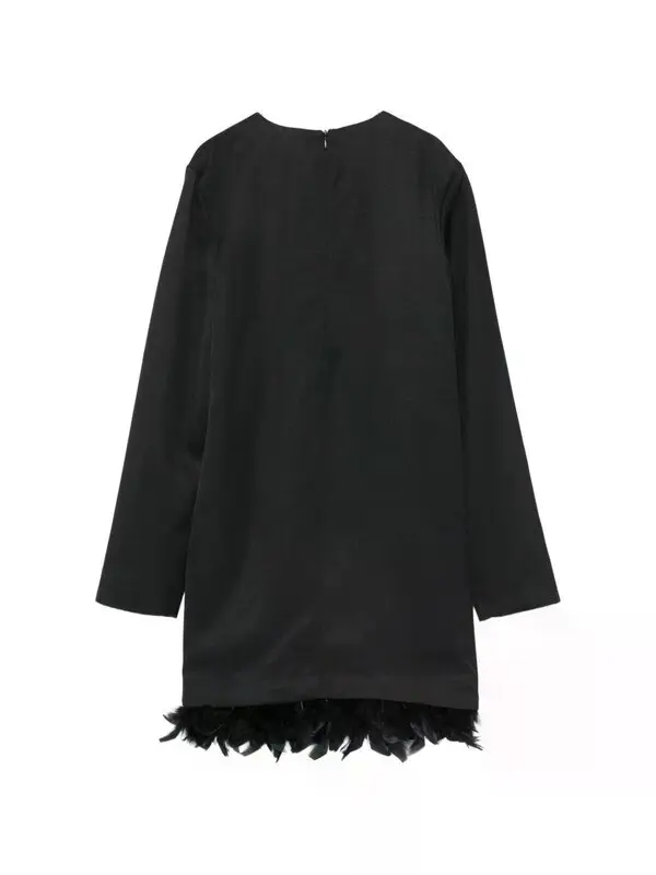 Plan C Feather-trim Long-sleeve Mini Dress