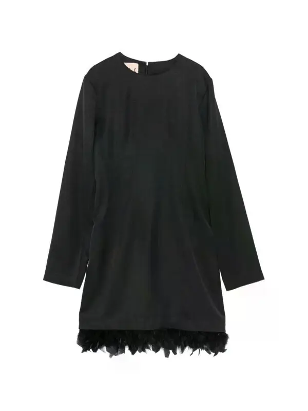 Plan C Feather-trim Long-sleeve Mini Dress