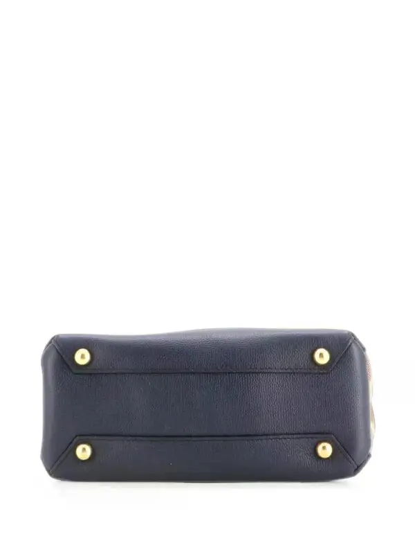 Burberry Banner Leather And House Check Canvas Small Tote Bag