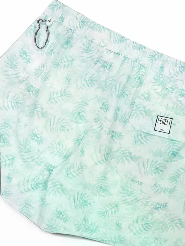 Fedeli Leaf-print Swim Shorts