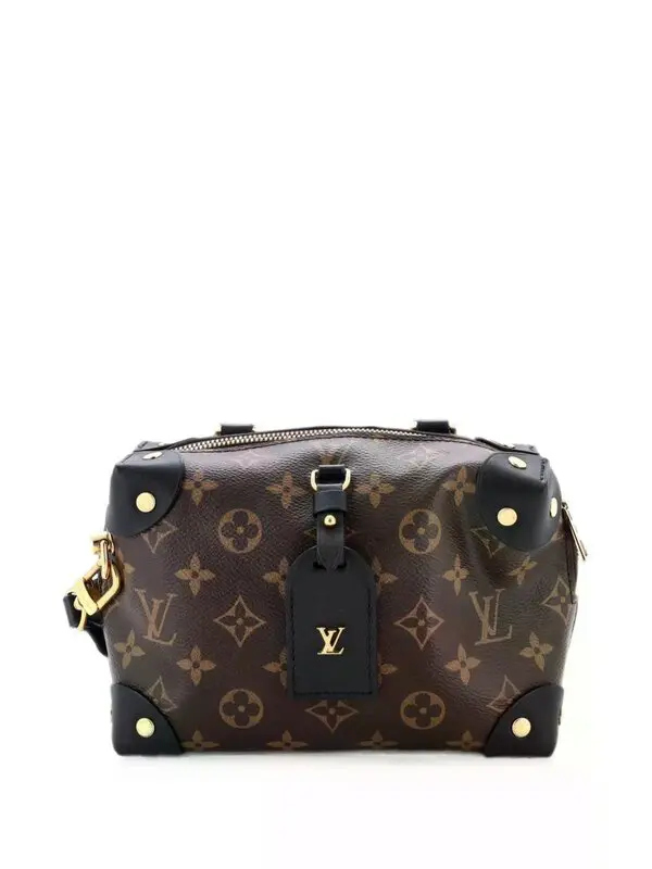 LOUIS VUITTON Petite Malle Souple Handbag Monogram Canvas With Leather Shoulder Bag - Black