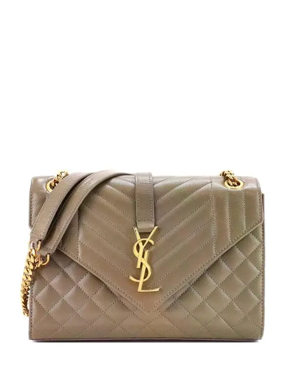 Saint Laurent Classic Monogram Envelope Satchel Mixed Matelasse Leather Medium Shoulder Bag - Brown