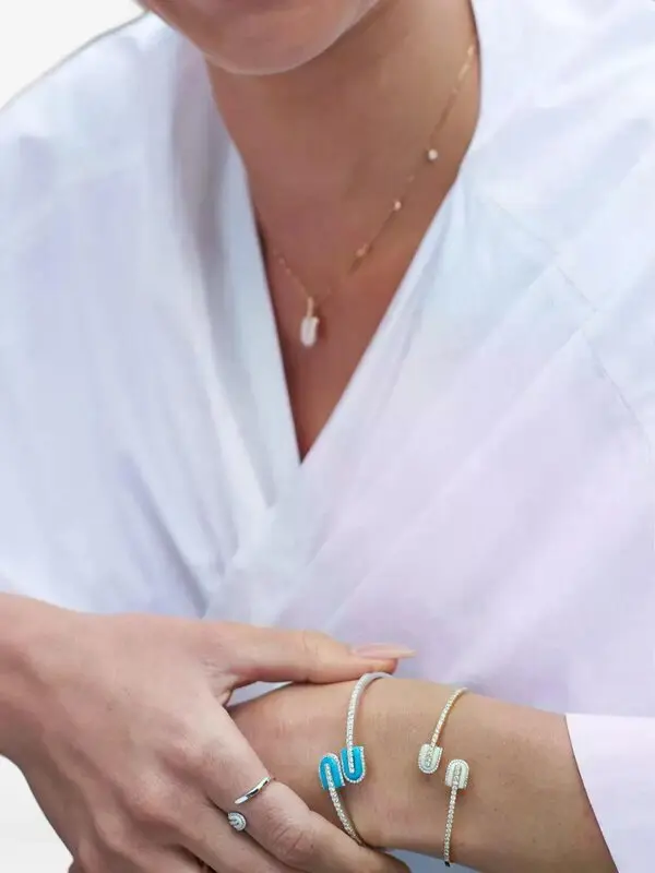 U LOS ANGELES U Duo Diamond And Turquoise Bangle - Silver