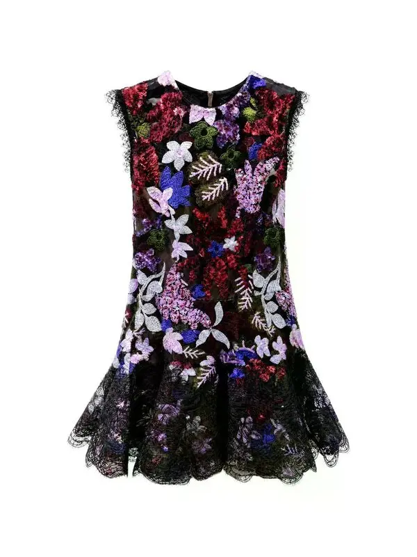 BRONX AND BRONCO Sequin-embellished Floral-lace Mini Dress - Black