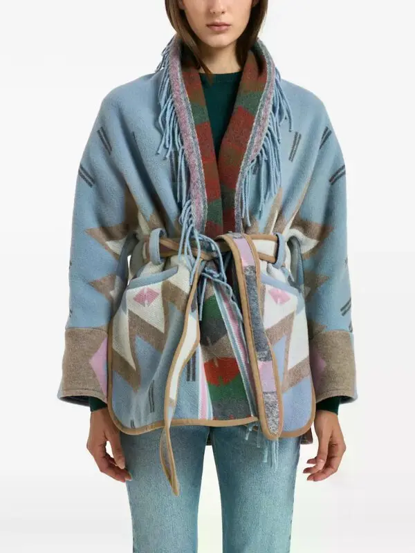 BAZAR DELUXE Geometric-pattern Fringed Coat