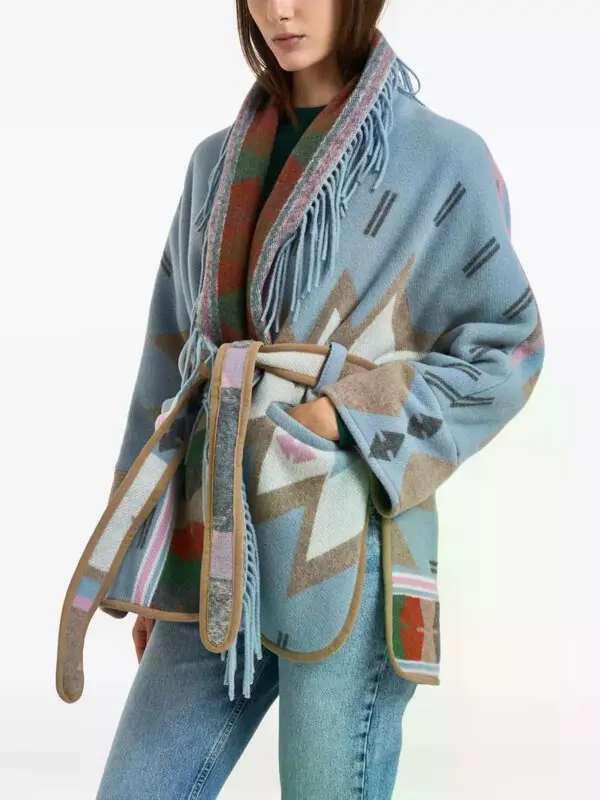 BAZAR DELUXE Geometric-pattern Fringed Coat