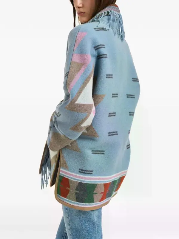 BAZAR DELUXE Geometric-pattern Fringed Coat