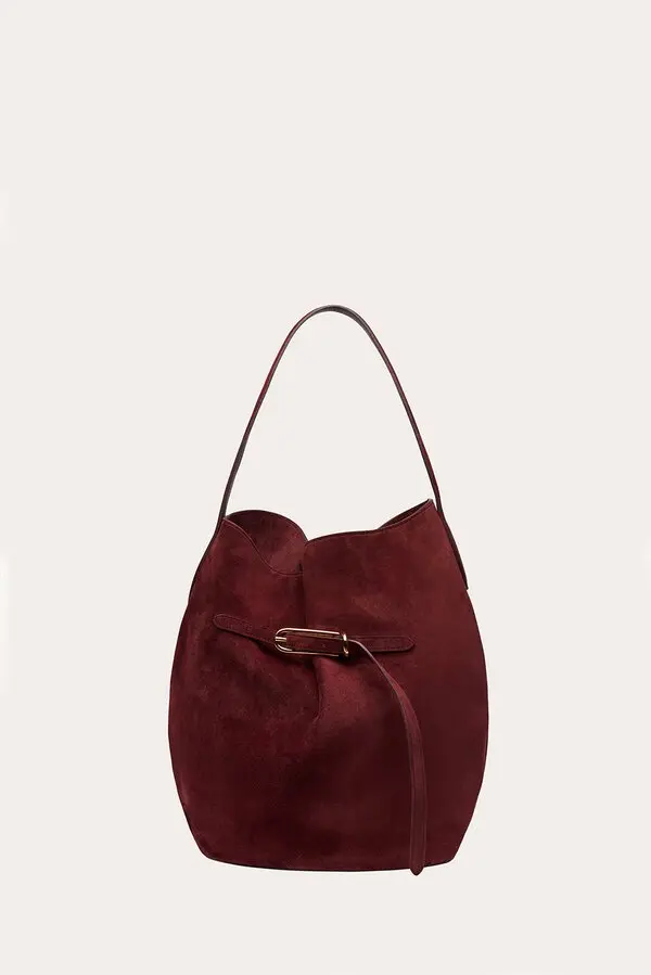 LIFFNER Belted Bucket Bag Large Burgundy Suede
