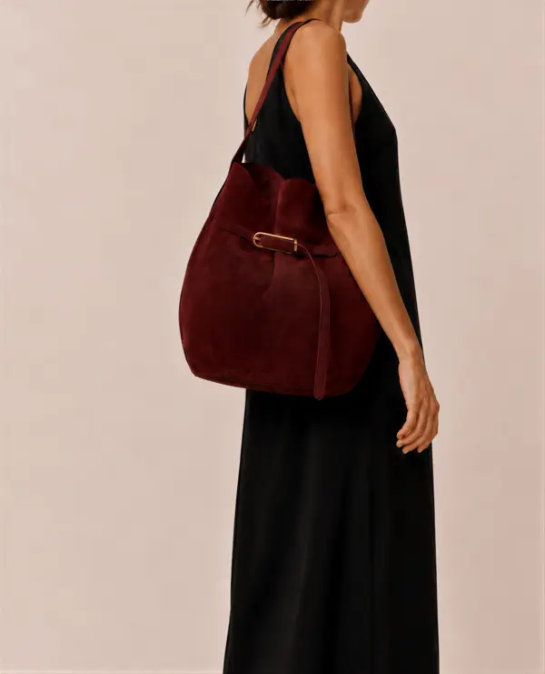 LIFFNER Belted Bucket Bag Large Burgundy Suede