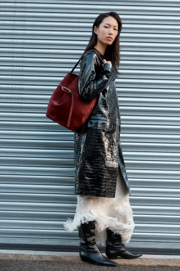 LIFFNER Belted Bucket Bag Large Burgundy Suede