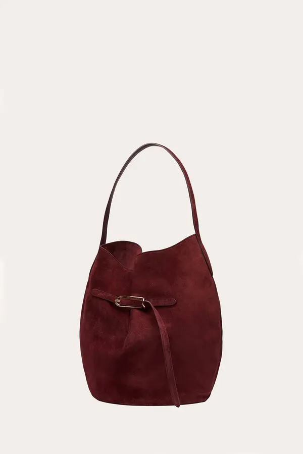 LIFFNER Belted Bucket Bag Large Burgundy Suede