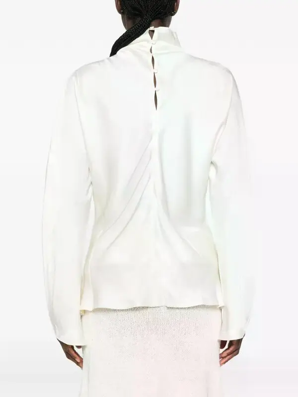 RÓHE High-neck Button-back Top - White
