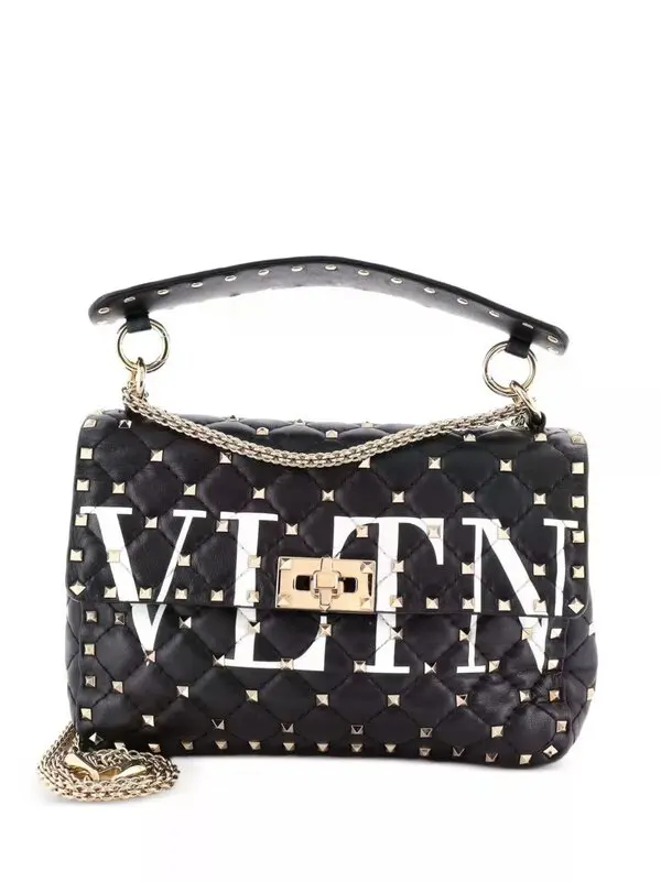 Valentino Garavani Vltn Rockstud Spike Flap Bag Quilted Leather Medium Shoulder Bag - Black