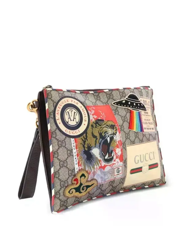 Gucci Courrier Pouch Gg Coated Canvas With Applique Clutch Bag