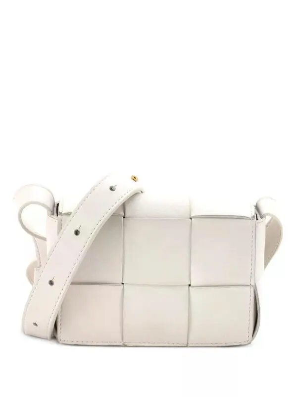 Bottega Veneta Cassette Maxi Intrecciato Leather Candy Crossbody Bag - White