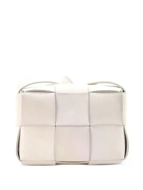 Bottega Veneta Cassette Maxi Intrecciato Leather Candy Crossbody Bag - White