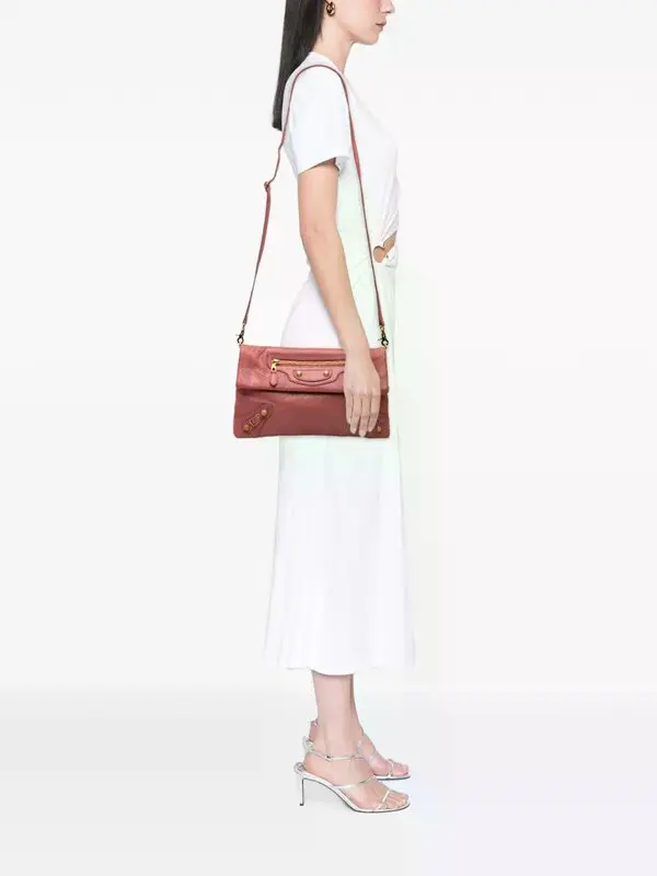 Balenciaga 2016 Lambskin Motocross Giant 12 Envelope Clutch With Strap Crossbody Bag - Pink