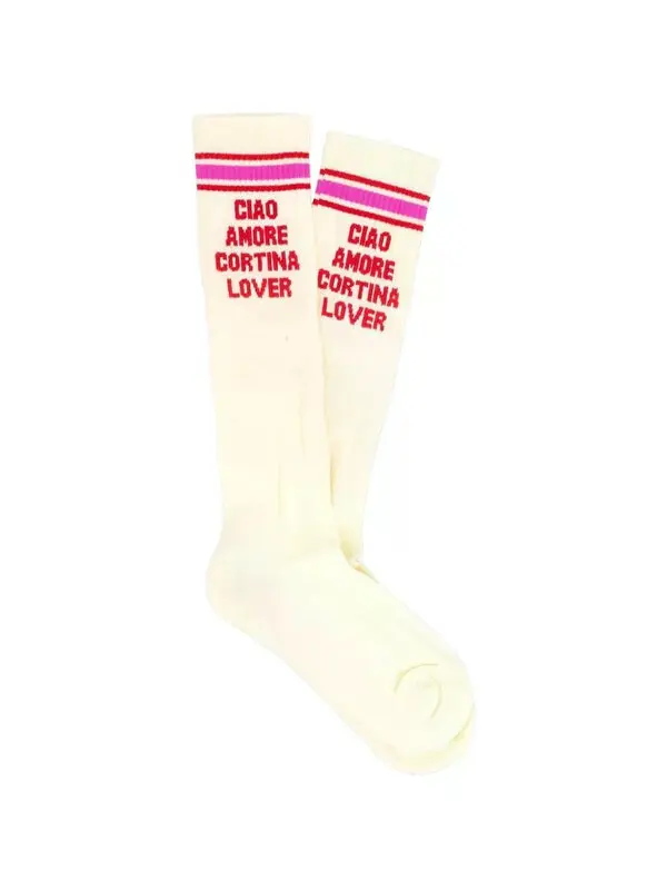 Giada Benincasa Slogan-intarsia Stripe-detail Socks - Neutrals