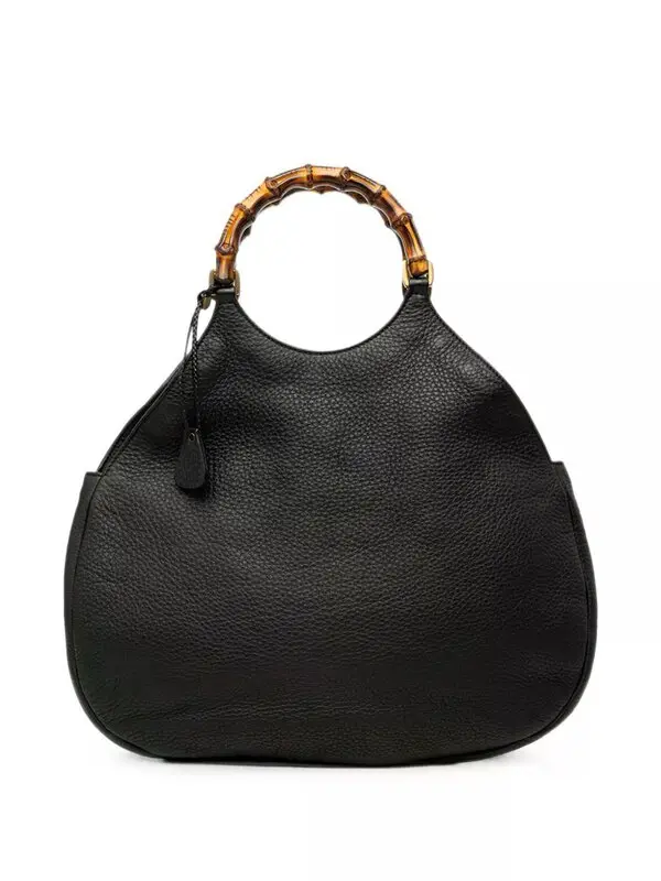 Gucci 2000-2015 Pebbled Calfskin Bamboo Hobo Bag - Black