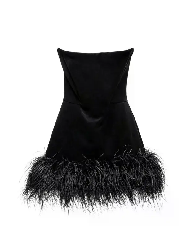 BRONX AND BRONCO Feather-trim Strapless Mini Dress - Black