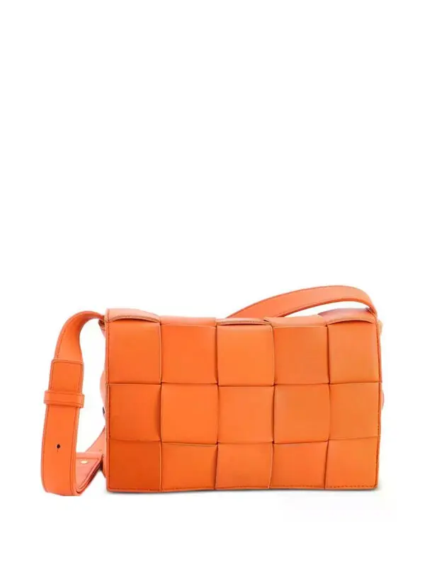 Bottega Veneta Cassette Maxi Intrecciato Leather Small Cross Body Bag - Orange