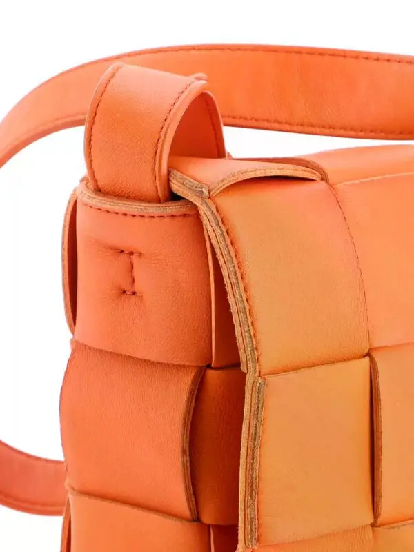 Bottega Veneta Cassette Maxi Intrecciato Leather Small Cross Body Bag - Orange