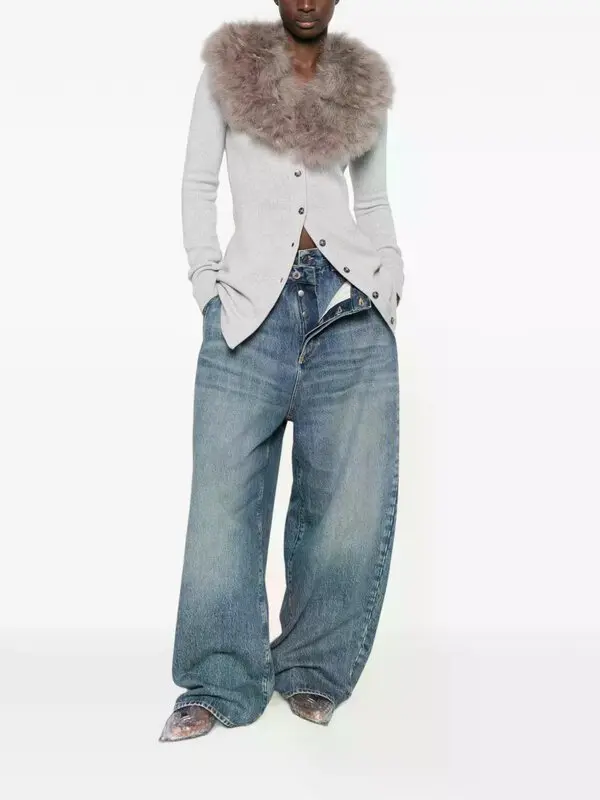 Blumarine Faux-fur Collar Ribbed Cardigan