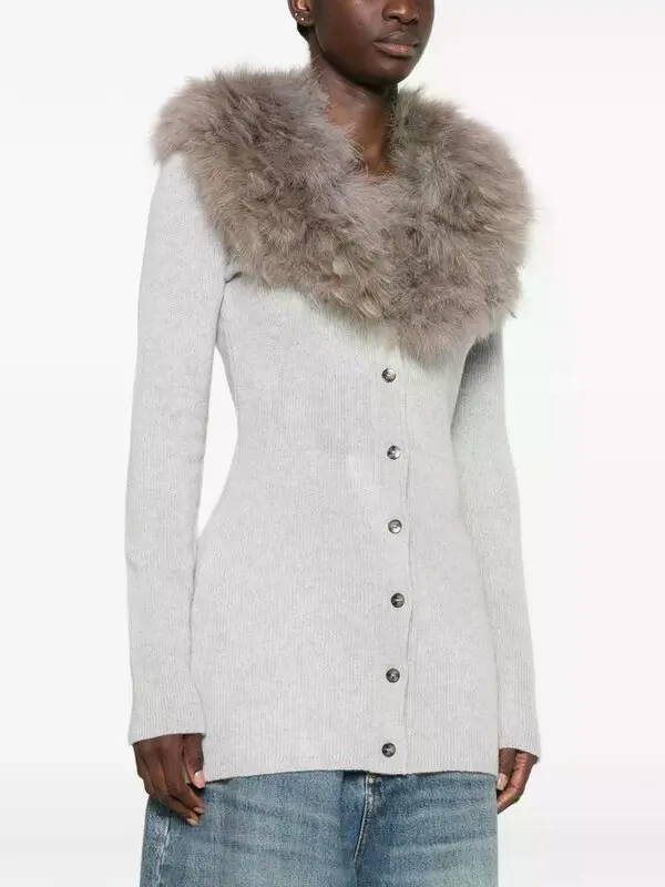 Blumarine Faux-fur Collar Ribbed Cardigan