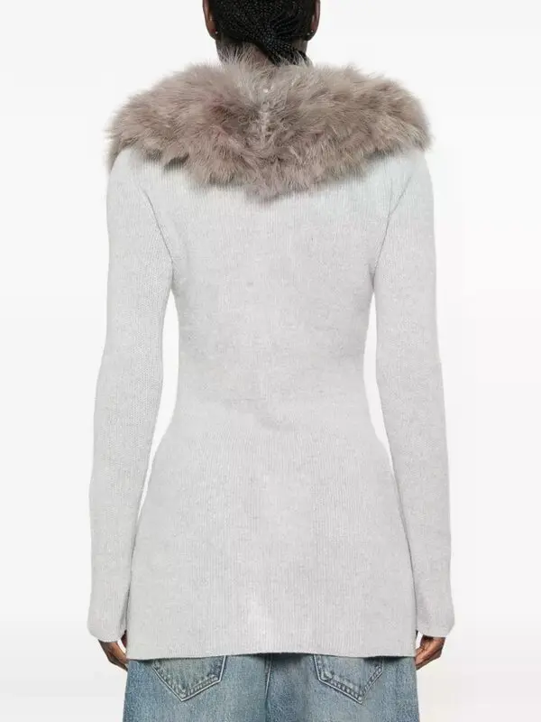 Blumarine Faux-fur Collar Ribbed Cardigan
