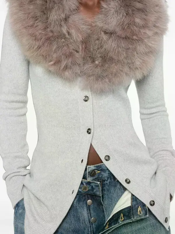 Blumarine Faux-fur Collar Ribbed Cardigan