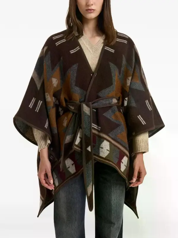 BAZAR DELUXE Geometric Pattern Belted Cape